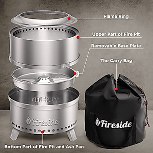 TURBRO 19 Inch Smokeless Fire Pit for Outdoor Wood Burning, Portable 304 Stainless Steel Camping Stove with Stand, Removable Ash Pan, Waterproof Storage Bag, Unique Nested Design, Pluto R19-SS, Silver