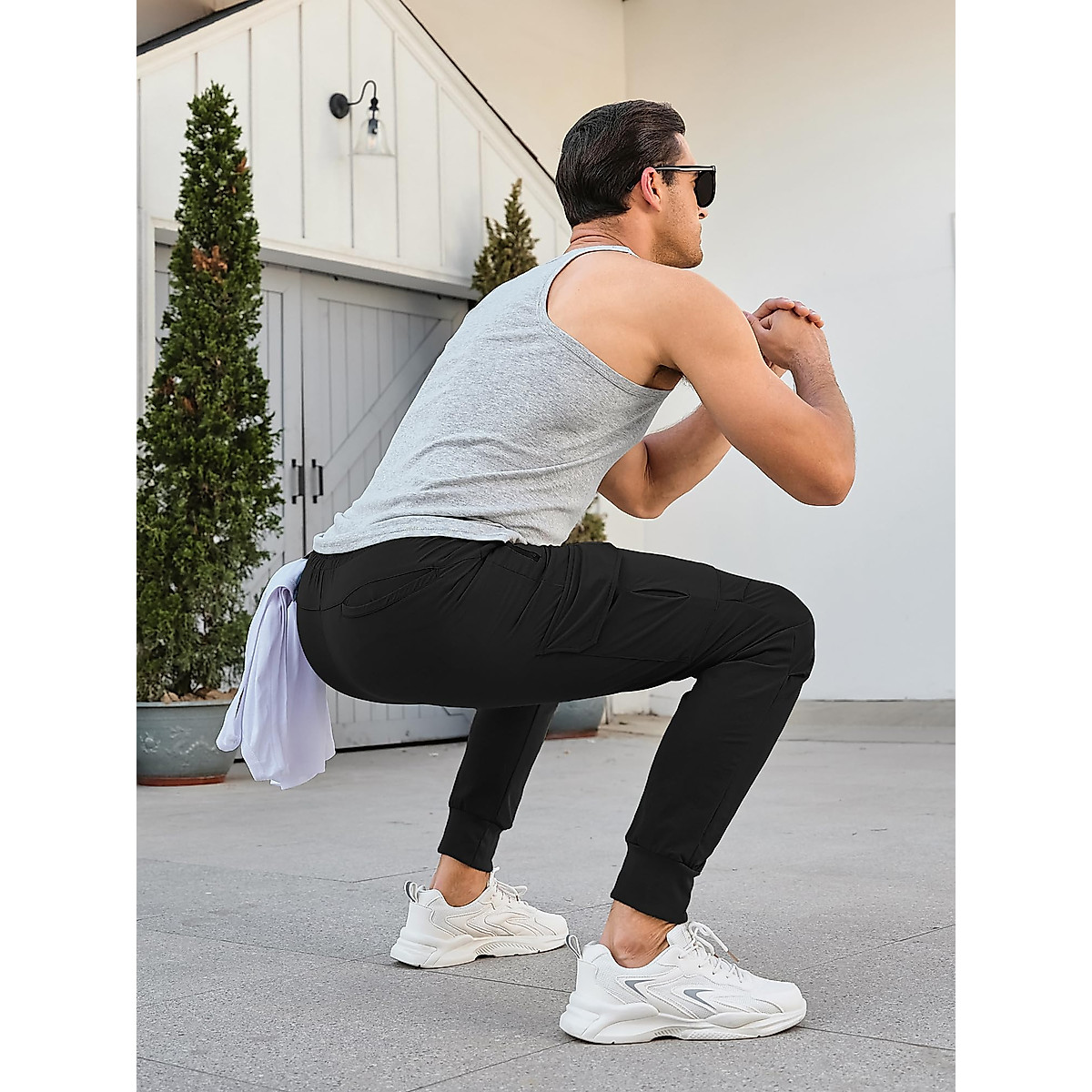 Comdecevis Men's Cargo Jogger Pants Stretch Sweatpants Slim Fit Tactical Pants with Zipper Pockets Casual Trousers Black 3X-Large