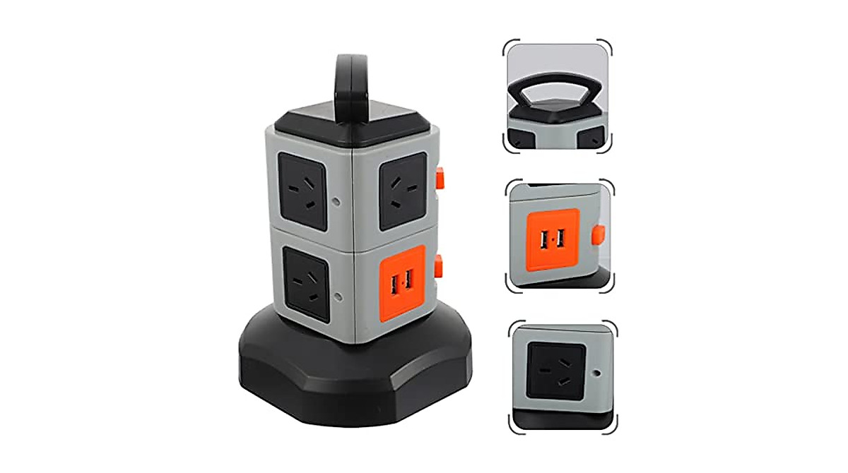 2 Power Outlet Home Power Board with USB & Surge Protection