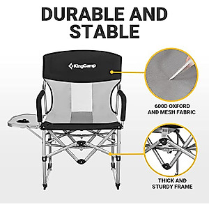 KingCamp Folding Camping Chair, Heavy Duty Director's Seat for Adults Outside, Portable Lawn Chairs with Side Table Breathable Mesh Back Compact Style for Outdoor Sports
