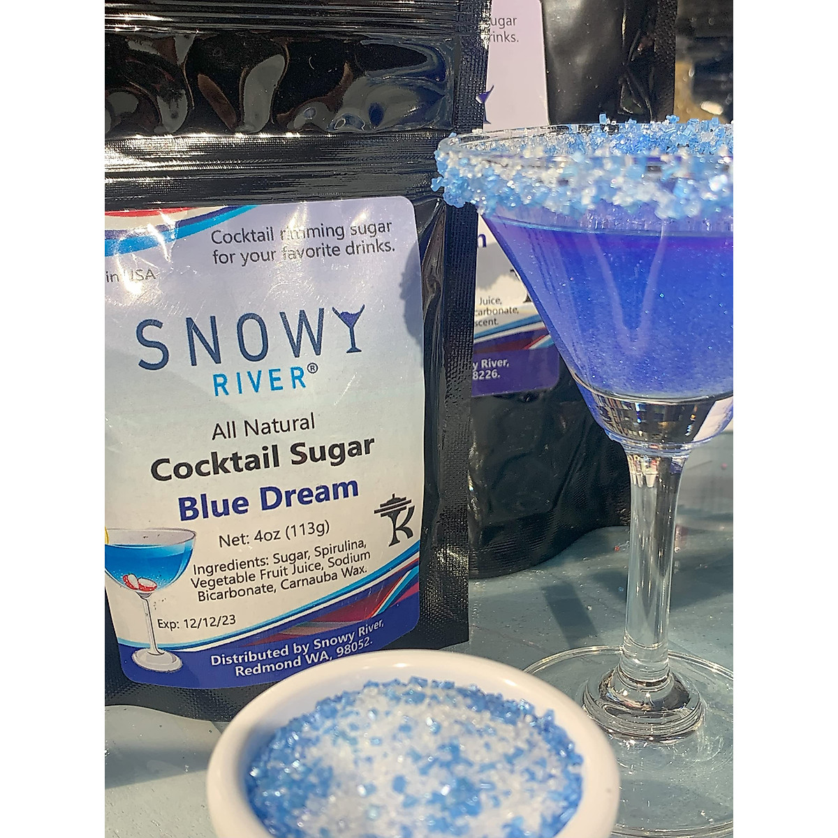 Snowy River Blue Dream Cocktail Sugar - Kosher All Natural White and Blue Cocktail Rimmer and Coffee Rimmer (Blue Dream, 8oz Bag)