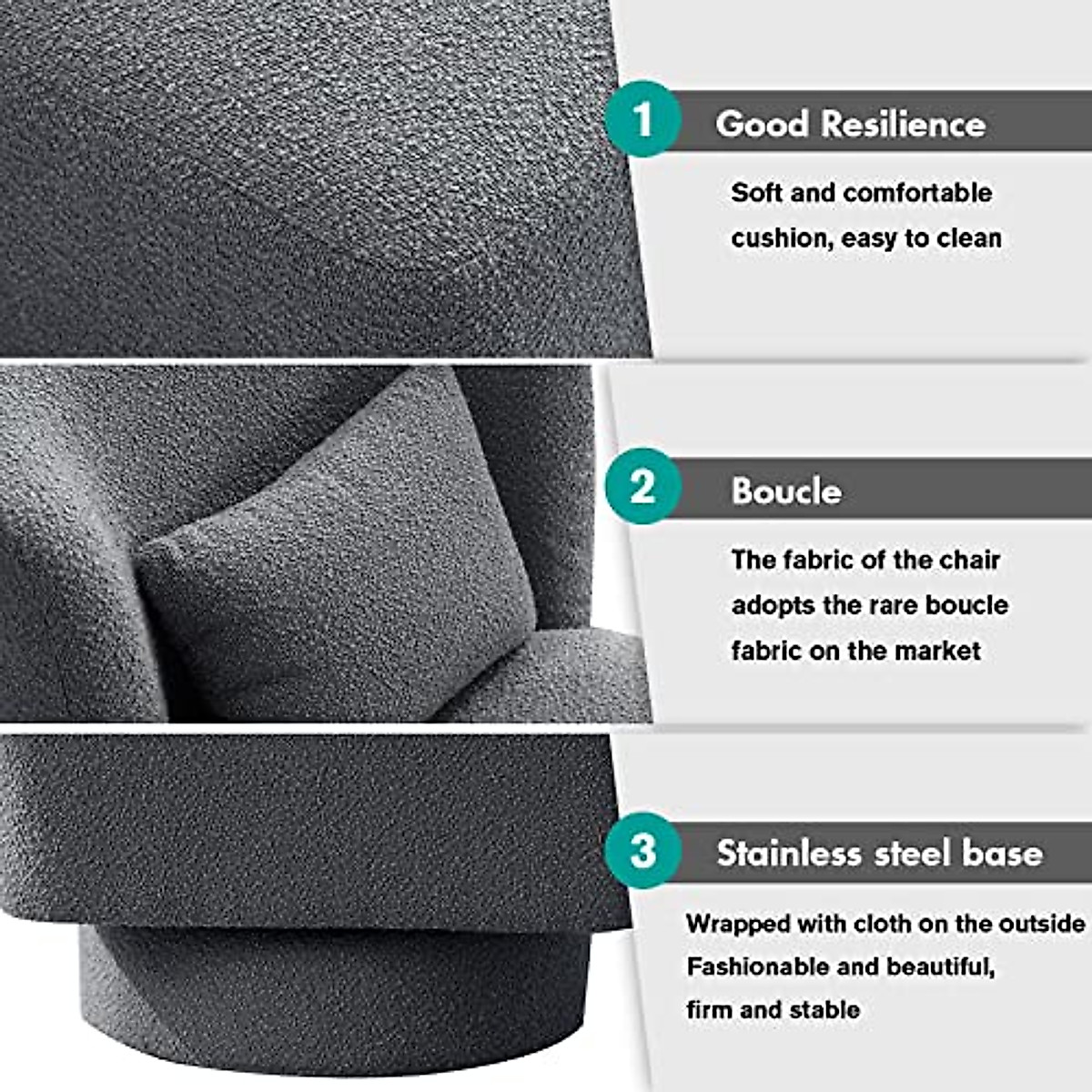 Dxacvkc Swivel Barrel Chair of 2 Comfy Round Accent Sofa Chair for Living Room, 360 Degree Swivel Club Chair with Pillow for Bedroom, Living Room, Office, Gray