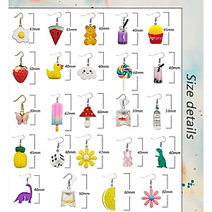 Jewdreamer 24 Pairs Cute Earrings Weird Earrings Set Funny Kawaii Earrings Fruit Gummy Bear Duck Water Bottle Goldfish Dinosaur Mushroom Butterfly Strawberry Dangle Earrings for Women