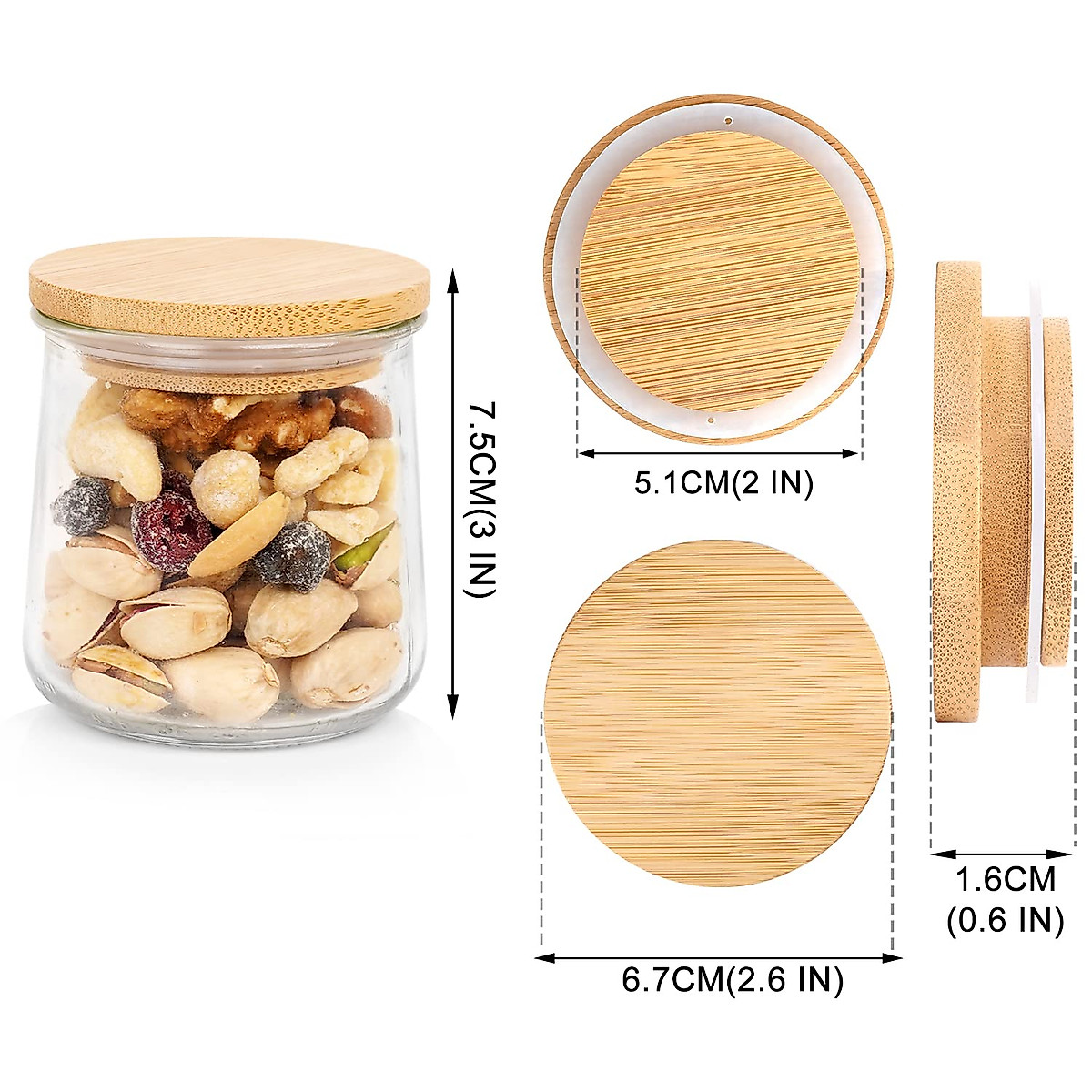 Oui Yogurt Jar Lids, Oui Yogurt Bamboo Jar Lids Set, Wooden Lids for Oui Yogurt Jars, Oui Yogurt Jars Lids with Silicone Sealing Rings, Cookie Glass Storage Lids, for 5 Oz Oui Yogurt Jars - 4 Pack