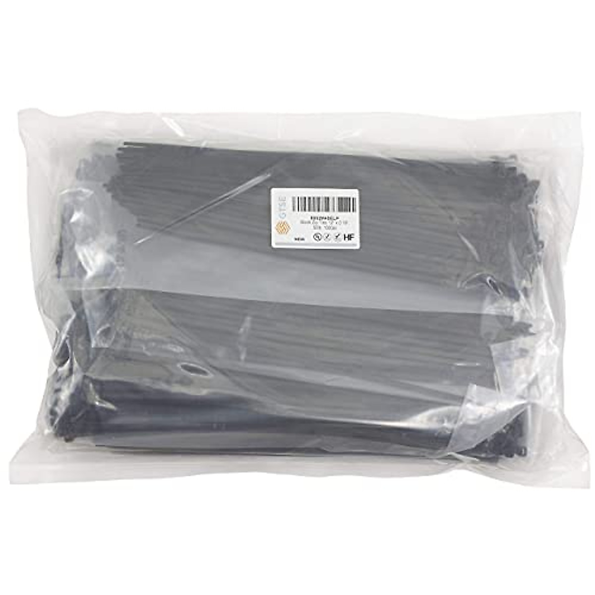 GTSE 12 Inch Black Zip Ties, 1,000 Bulk Pack, 50lb Strength, UV Resistant Long Nylon Cable Ties, Self-Locking 12" Tie Wraps