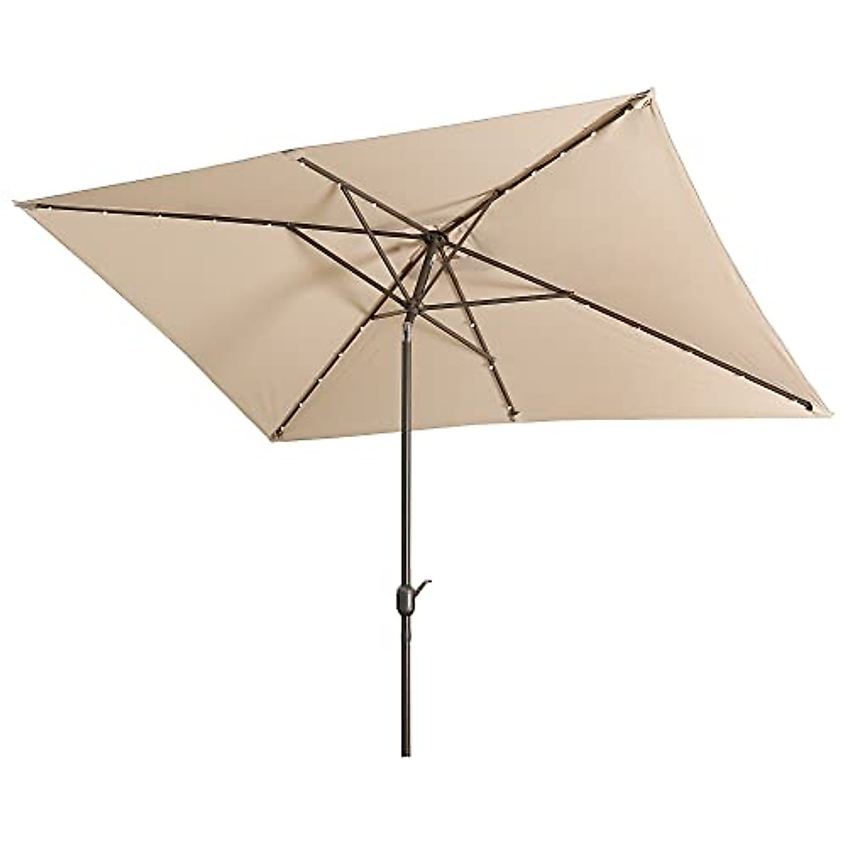 CASAINC 6.5 X10 FT Solar LED Rectangular Patio Umbrella Market Table Umbrella Outdoor Aluminium Umbrella with Push Button Tilt and Crank for Garden Lawn Deck Backyard Pool-Beige