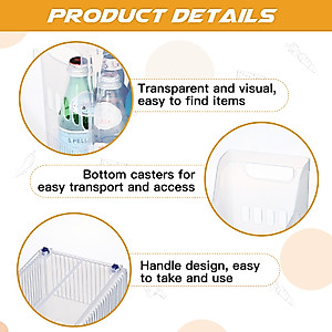 Beeveer 4 Pcs Plastic Freezer Organizer Bins with Wheel Tall Narrow Kitchen Pantry Organizer Snack Storage Containers for Office Refrigerator(10 x 13.3 x 5.5 Inch)