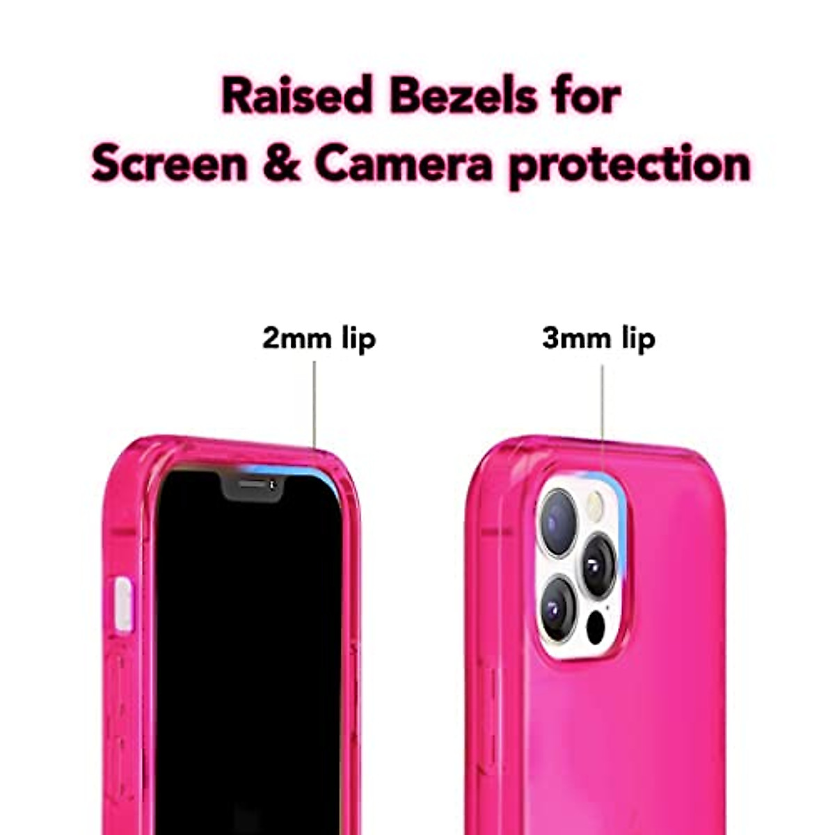 NYCPrimeTech iPhone 13 Pro Case/Slim & Soft Transparent Neon Pink Cover with Bumper Edge for iPhone 13 Pro/Cute Flexible & Stylish Protection // 6.1"(Hot Pink)