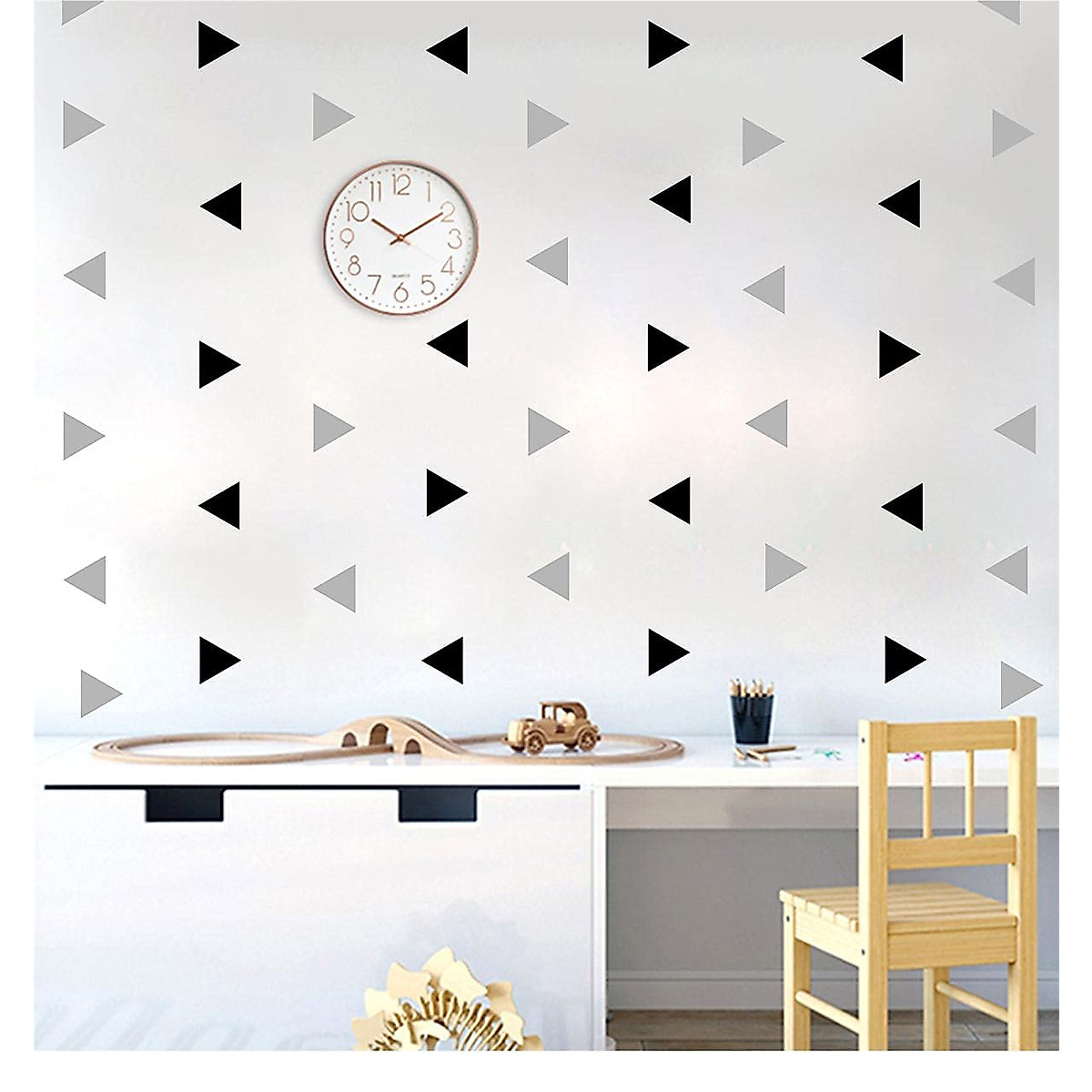 Triangle Wall Stickers Vinyl 160Pcs Black and Grey Wall Decals Peel and Stick Modern Wall Stickers Geometric Wall Decal Kids Wall Stickers Neutral Wall Stickers for Bedroom Living Room Nursery Decor