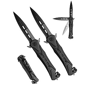 RGNINE 2 Pack Pocket Hunting knives Folding Knife With 3.25" Stainless Steel Black Blade - Pack Of 2