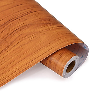 HATOKU 17.7" x 355" Brown Wood Peel and Stick Wallpaper, Contact Paper for Cabinets PVC Self Adhesive Wallpaper for Desk Drawer Shelf Liner