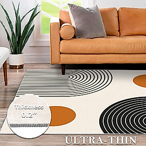 Tyrot Mid Century Modern 5x7 Rug Washable Boho Rainbow Area Rugs Non Slip Contemporary Thin Low Pile Classroom Rugs for Living Room Bedroom Minimalist Abstract Sun Floor Carpet for Nursery Dining Room