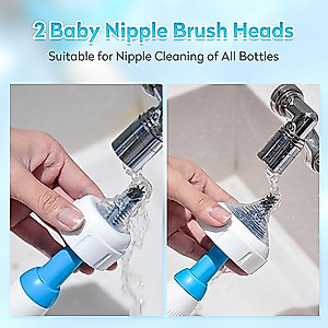 ZRFMIB Electric Bottle Brush Set with Baby Bottle Brush, 2 Nipple Brush, Straw Brush and Extension Handle, Rechargeable Bottle Brush Cleaner, for New Baby Family,Blue