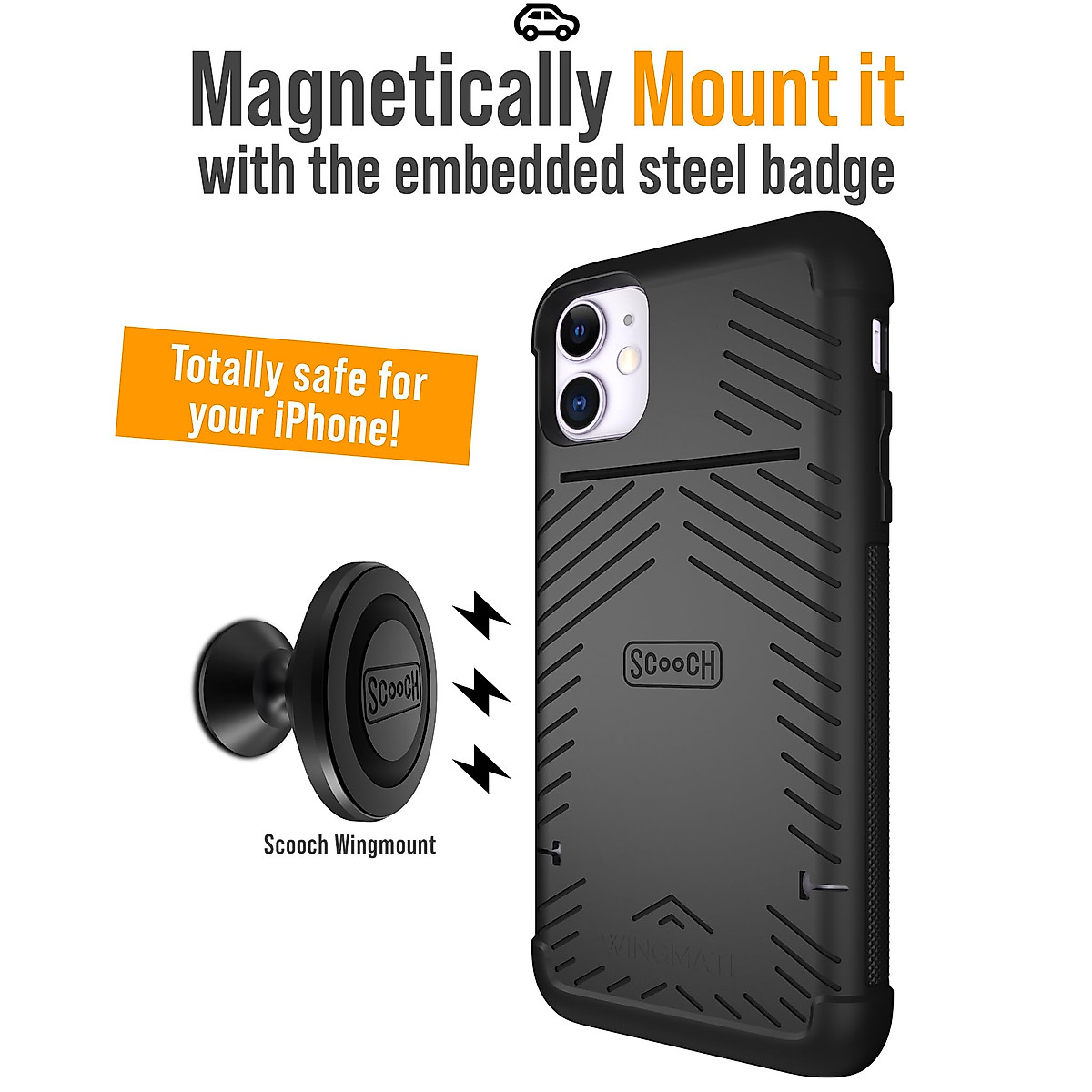 Scooch iPhone 11 Case with Card Holder, Wingmate for iPhone 11 Wallet Case with RFID Protection,10-Foot Drop Protection, Magnetic Back for Car Mounts, Black