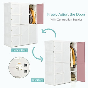 Tangkula Portable Closet Wardrobe, Foldable Clothes Organizer with Cubby Storage, Hanging Rods, Easy Assemble Clothing Storage with Magnet Doors, Folding Bedroom Armoire (8 Cubbies & 2 Rods)