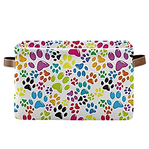 ALAZA Rainbow Dog Paw Print Large Storage Baskets with Handles Foldable Decorative 2 Pack Storage Bins Boxes for Organizing Living Room Shelves Office Closet Clothes