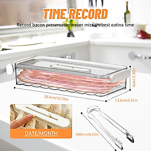 Qivine Bacon Container for Refrigerator, Plastic Bacon Storage Container for Fridge with Tong, Clear Bacon Keeper for Refrigerator Airtight with Lid, Lunchmeat Cheese Container for Refrigerator