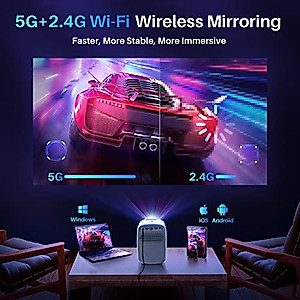 WiFi Projector - MUDIX Movie Projector Native 1080P 2.4+5G WiFi Portable Video Projector, 12500 Lumens Mini Projector with Remote Control HD AV USB for Phone Laptop DVD, iOS Android Wireless Display