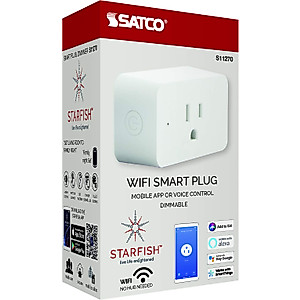 Satco S11270 Starfish 3-Inch On/Off and Dimmer WiFi Smart Plug Outlet, Works with Siri, Alexa, Google Assistant, SmartThings, White