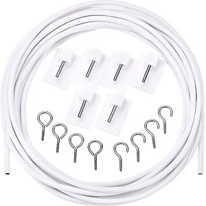 Shappy Curtain Wire with Self-adhesive Hooks, Hooks and Eyes for Net Curtain Rod (3 Meters, 4 Pairs)