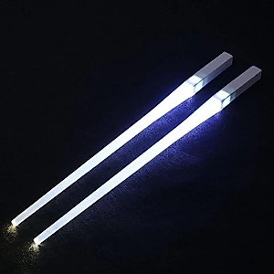 Lightsaber Chopsticks - Reusable LED Light Up Chopstick W/ Removable Handle, Lightweight & Portable BPA Free Foodgrade Safe Chopstick, for Kitchen Dinner Party Daily Use (WHITE)
