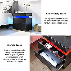 Melon Studio LED Nightstand with Drawers - Stylish Smart Bedside Table with 2 Drawers for Bedroom, Home - Mesa De Noche para Dormitorio - Wooden Nightstand Light RGB with Remote Control - Black