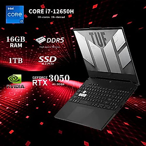 ASUS 2022 TUF F15 15.6" WQHD 144Hz Gaming Laptop, Intel 12th Core i7-12650H, 16GB DDR5 RAM, 1TB PCIe SSD, NVIDIA GeForce RTX 3050 Graphics, Backlit Keyboard, Win 11, Black, 32GB USB Card