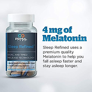 Primal Labs Sleep Refined Time-Release Tablets. Supports Deep, Restful Sleep. Extra Strength Sleep Aid Helps You Fall Asleep & Helps Keep You Asleep. Contains Melatonin, L-Theanine & Venetron