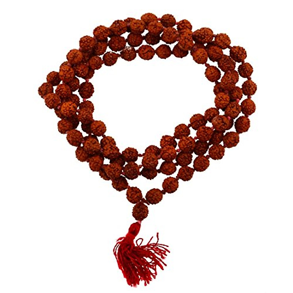 Mandala Crafts Rudraksha Mala 108 Beads - Rudraksha Beads - Nepal Knotted Rudraksha Seed Japa Mala Tibetan Prayer Beads for Rudraksha Necklace Men Women Meditation Yoga Red Tassel