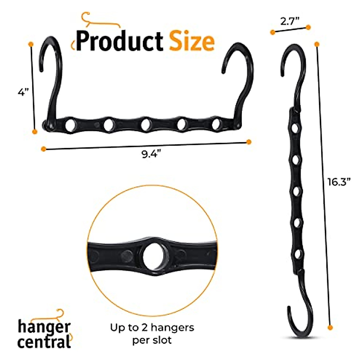 Hanger Central 10 Pcs Space Saving Hangers for Clothes - Multi-Hangers, Space Saver Hangers for Closet Organizing, Hangs 10 Clothes Horizontally and 5 Clothes Vertically