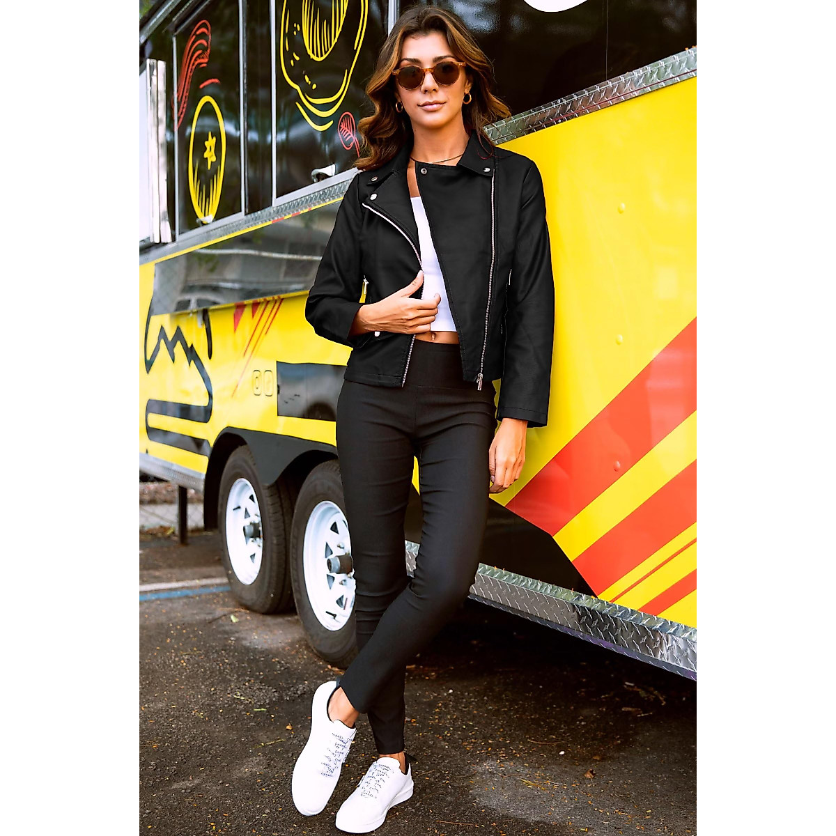 Olivia Miller Women's Faux Leather Jacket Long Sleeve Zip Fitted Slim Jacket JK5208 BLACK L