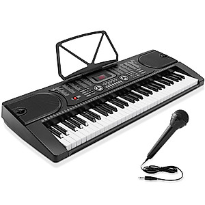61-Key Electronic Music Keyboard Piano with LCD Display and Microphone - Portable - Black