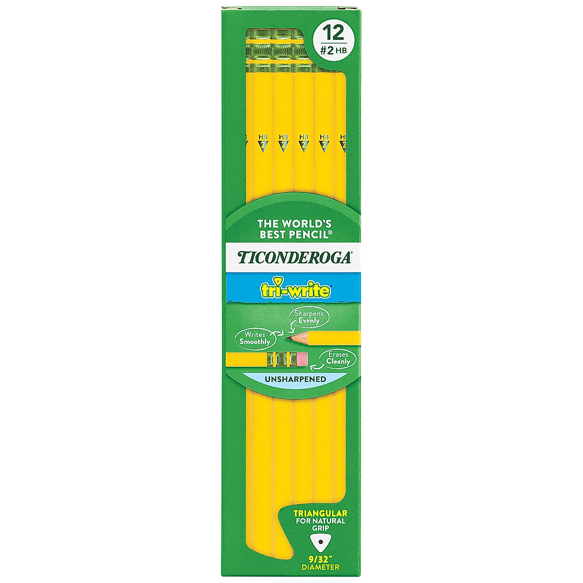 Ticonderoga Tri-Write Wood-Cased Pencils, 2HB Soft, Yellow, 12 Count