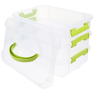 3 Layer Plastic Storage Containers with Lids, Multipurpose Clear Stack & Carry Box, Portable Craft Organizers and Storage Bin for Organizing Art & Craft, Sewing, Makeup, Nail Supplies