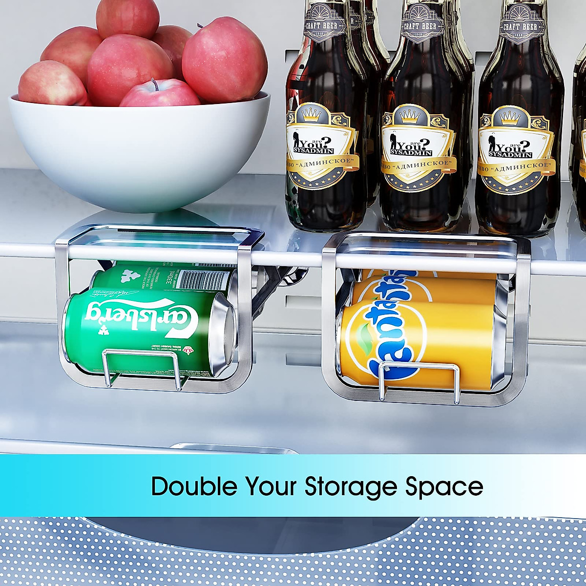 2-Pack Soda Can Beverage Dispenser Rack, Can Storage Organizer Holder for Refrigerator- Dispenser 5 Standard Size 12oz Soda Cans or Canned food, Rust-Proof Stainless Steel, Chrome