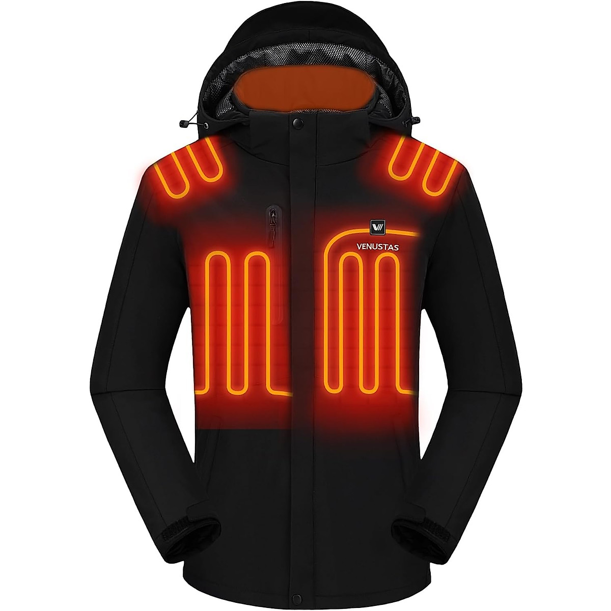 Venustas Men's Heated Jacket with Battery Pack, Windproof Electric Insulated Coat with Detachable Hood