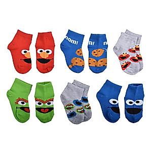 Sesame Street Baby Boy's 6-Pack Quarter Socks, Red, 2T-4T