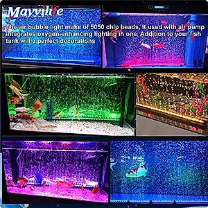 Mayvilife Aquarium Air Bubble Light, IP68 Waterproof Color Change Fish Tank Light with 16 Colors & 4 Flash Modes -12in