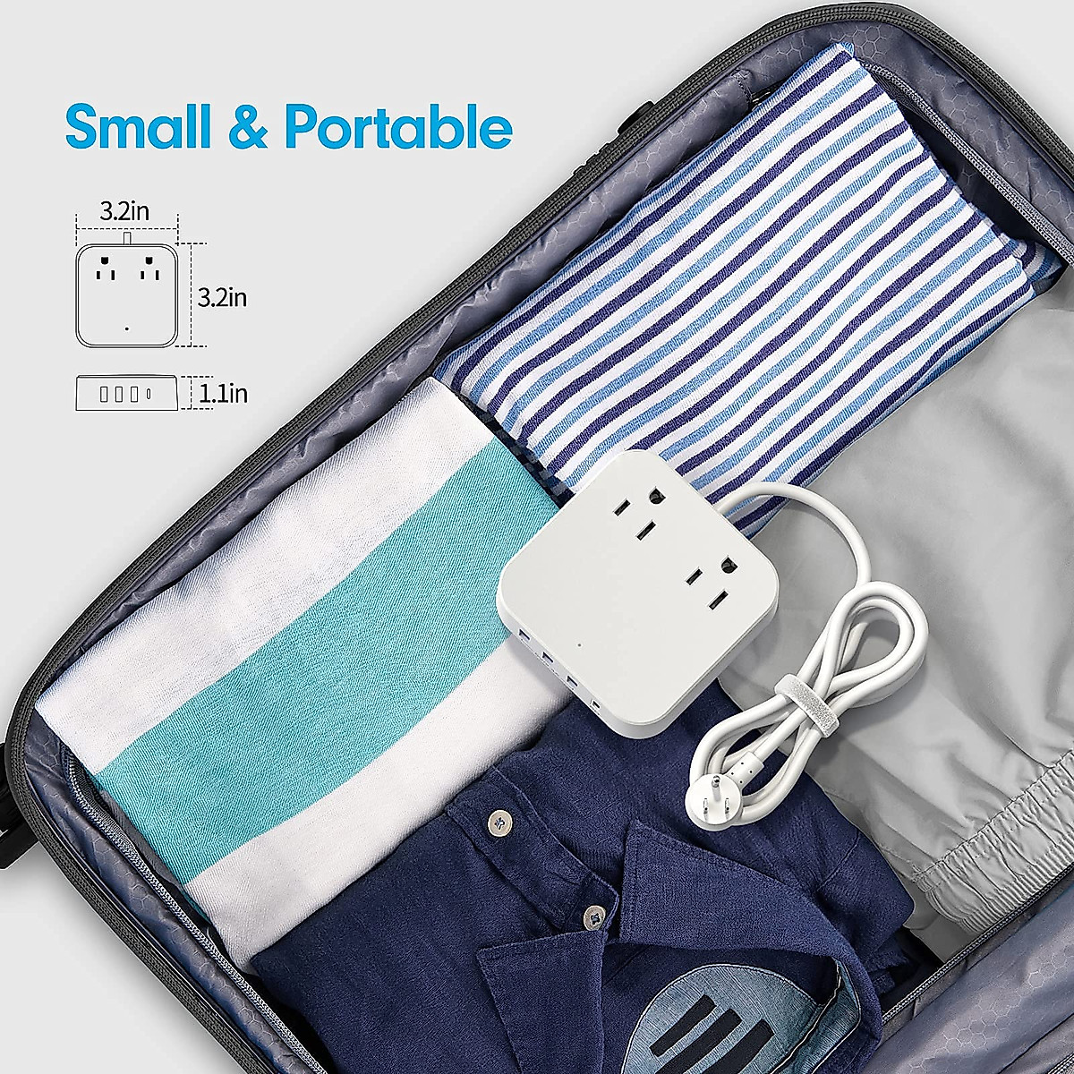 Power Strip with USB C Ports Fast Charge 3A PD 20W 2 AC Outlets and 4 USB Ports USB-C Power Strip with 5FT Extension Cord for Desktop Travel Home Office Hotel Dorm (White)