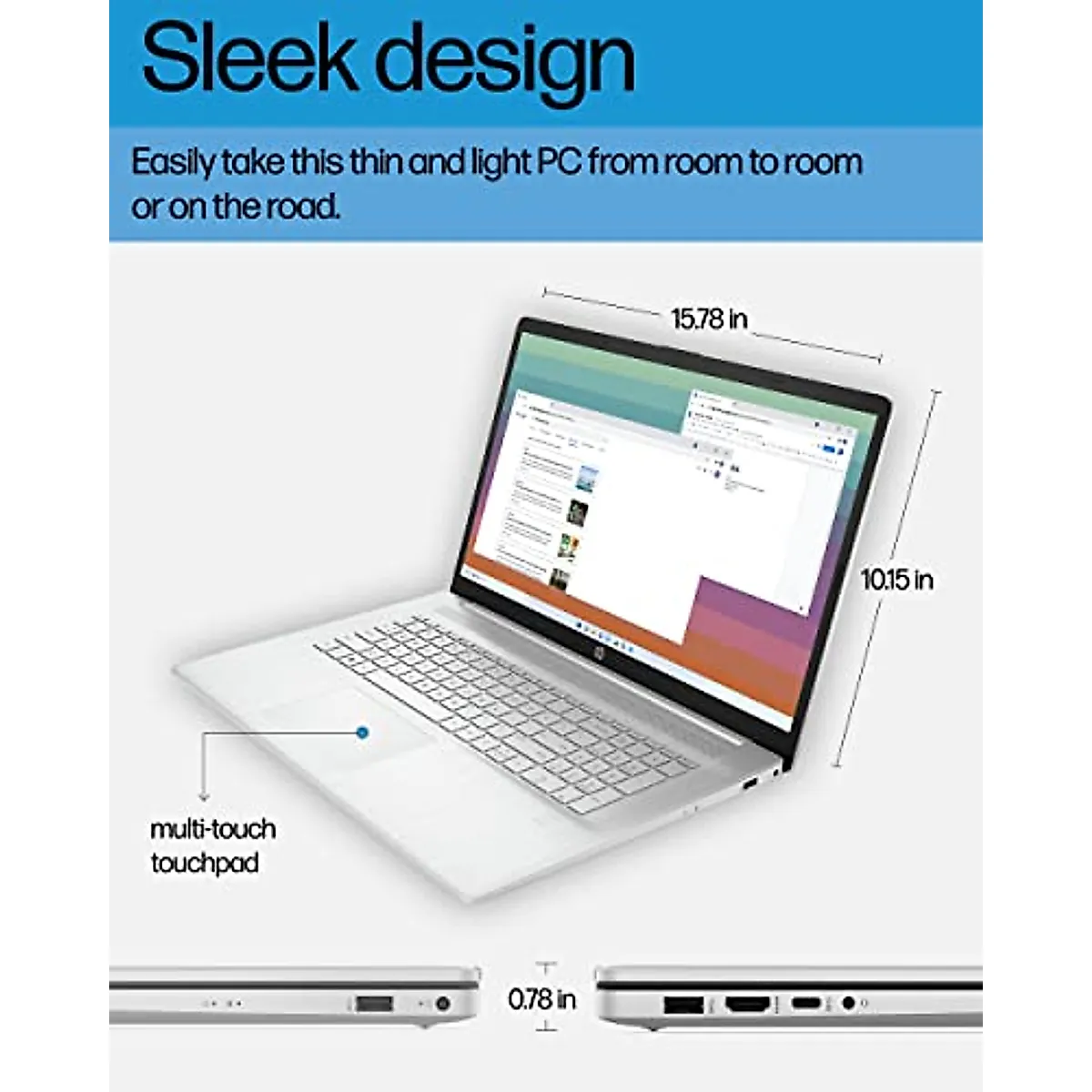 HP 17" Laptop, Intel Pentium Silver N5030 Processor, Intel UHD Graphics 605, 4 GB RAM, 256 SSD, Windows 11 Home in S Mode (17-cn0030nr, Natural Silver)