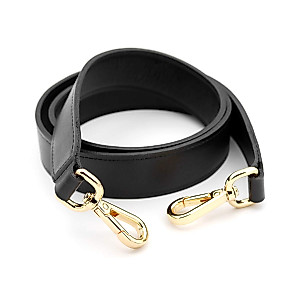 CRAFTMEMORE Bag Handle Replacement Genuine Leather Purse Strap for Handbag Tote Briefcase GL018 (Black Strap, Gold Clasp)