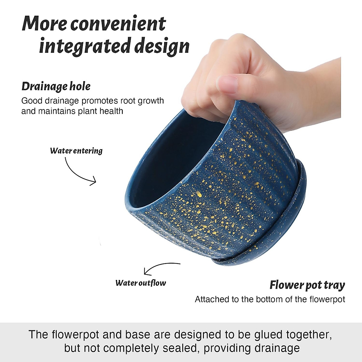 STHIE Ceramic Plant Pots with Drainage Holes and Saucers, Round Blue Flower Pots for Indoor Plant, Diameter 3.3/4.3/5.5 Inches Small Mini Flower Planters Set of 3