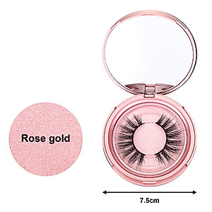 Maitys 6 Pieces Eyelash Packaging Circle Box with Mirror, Eyelash Storage Box Empty Eyelash Box with Lash Holder Eyelash Organizer Container for Travel Storage Women Girls (Rose Gold)