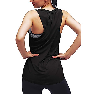 Mippo Women's Workout Tank Top - Loose Fit, Yoga, Tennis, Athletic, Black M