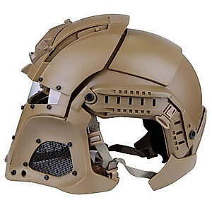Simways Cosplay Airsoft Full Face Head Helmet Tactical Sorta-Kinda Mandalorian/Boba Fett/Galac-Tac/Star Wars Airsoft Helmet with Exchangable Lens(Tan)
