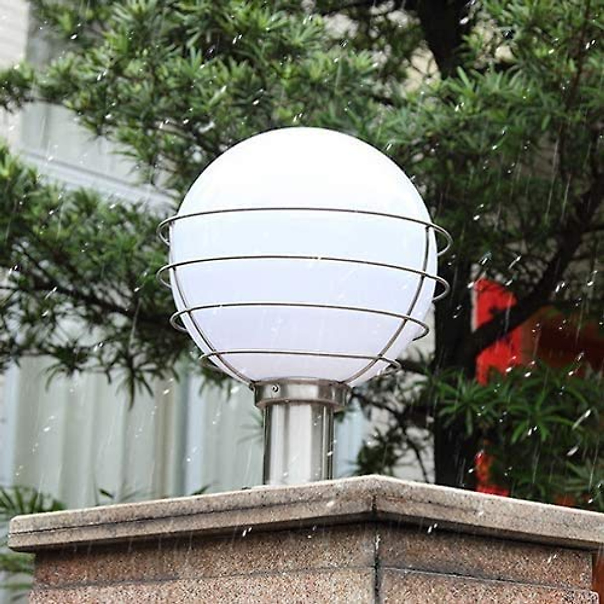 Bwldma Outdoor Waterproof Ball E27 Post Lamp Modern Simple Round Spherical Column Headlights Stainless Steel Home Garden Bulb Landscape Pillar Light (Size : 20 30cm) (Size : 25cm)