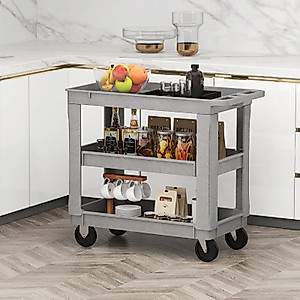 Goplus Service Utility Cart, 3-Tier Heavy-Duty PP Rolling Cart with 550 LBS Capacity, 2 Universal Wheels, Ergonomic Handle, Multi-Functional Work Carts for Garage, Kitchen, Hotel, Office, Warehouse