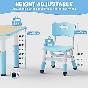 Brelley Toddler Table and Chairs Set for 4,Kids Study Table and Chair Set, Height-Adjustable, Graffiti Desktop, Children Activity Table for Daycare, Classroom, Home