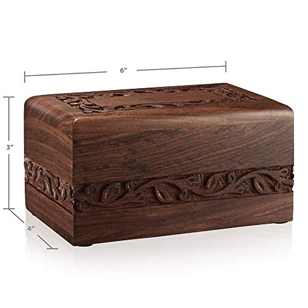 Reminded Rosewood Hand-Carved Urn Box Cremation Memorial with Velvet Bag - Small