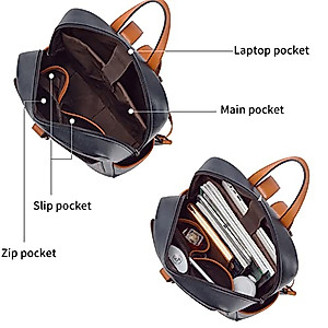 Telena Vegan Leather Laptop Backpack for Women 15.6 inch Computer College Travel Daypack Bag Navy